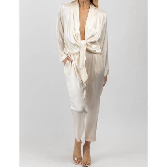 Mable | Pants & Jumpsuits | New Mable Satin Openfront Tie Jumpsuit In ...